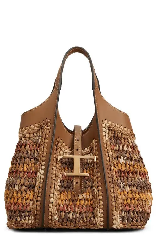 TOD'S T-timeless Raffia & Leather Shopper - Brown
