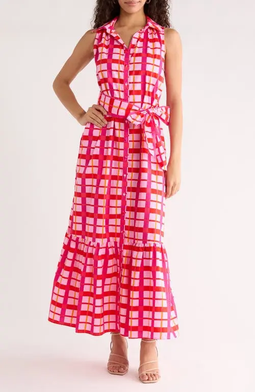 SUGARLIPS Plaid Sleeveless A-line Dress - Pinks-orange