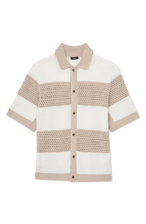 REISS Marek Open Knit Short Sleeve Button-up Shirt