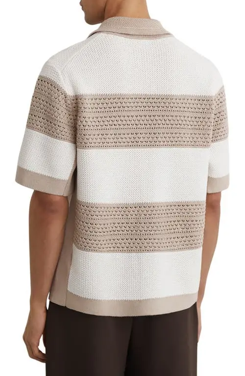 REISS Marek Open Knit Short Sleeve Button-up Shirt
