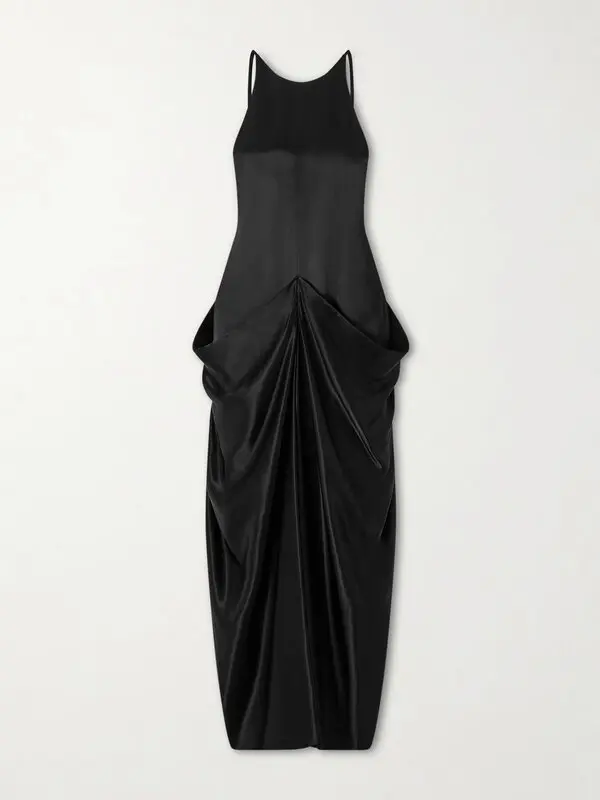 Khaite Kent Draped Satin Maxi Dress - Black