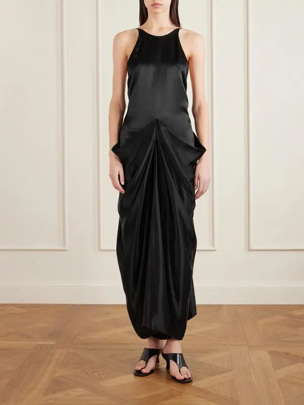 Khaite Kent Draped Satin Maxi Dress - Black