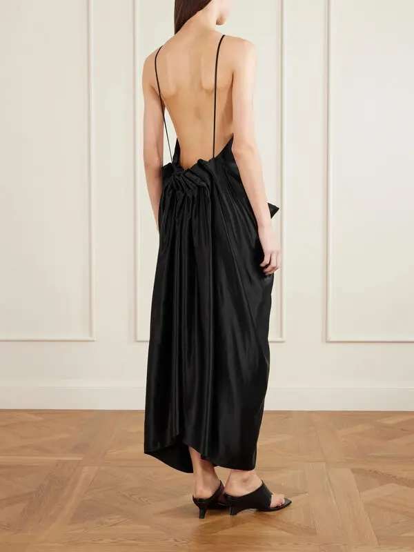 Khaite Kent Draped Satin Maxi Dress - Black