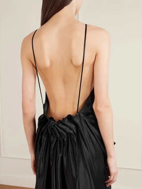 Khaite Kent Draped Satin Maxi Dress - Black