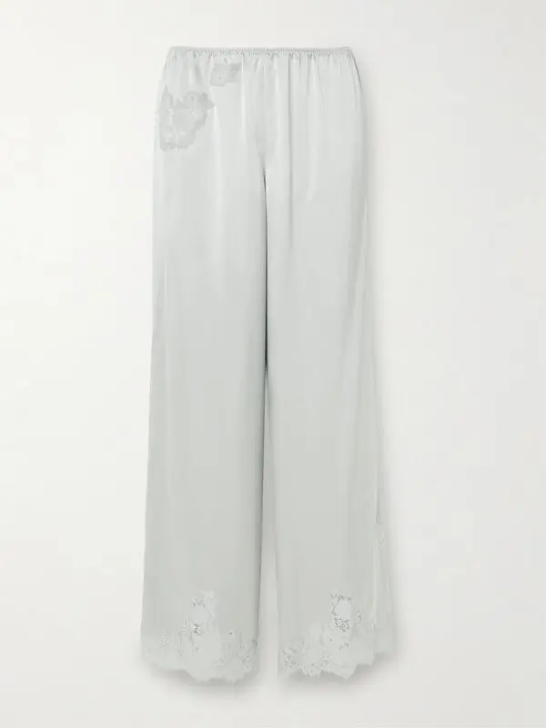 DÔEN Lavon Lace-trimmed Wide-leg Pants - Blue