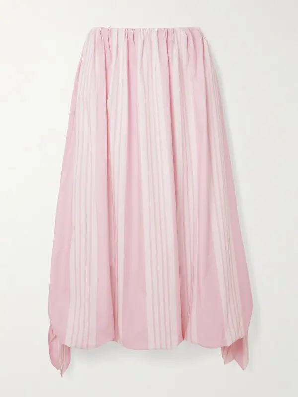 Posse Rose Tie-detailed Striped Midi Skirt - Pink