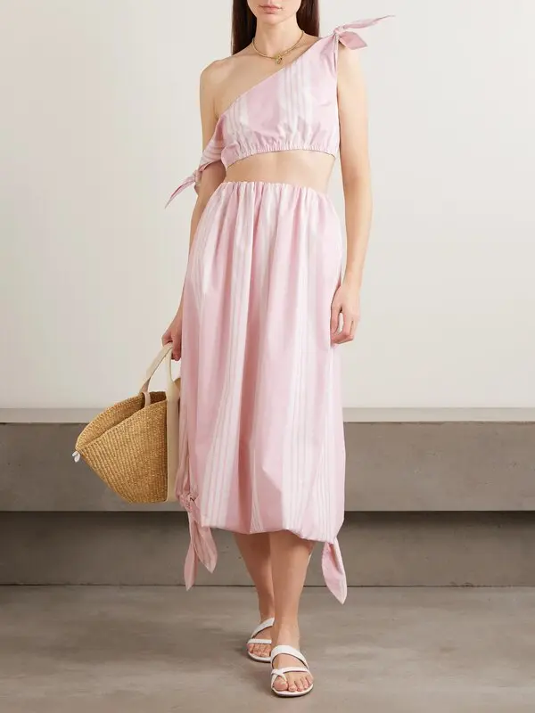 Posse Rose Tie-detailed Striped Midi Skirt - Pink