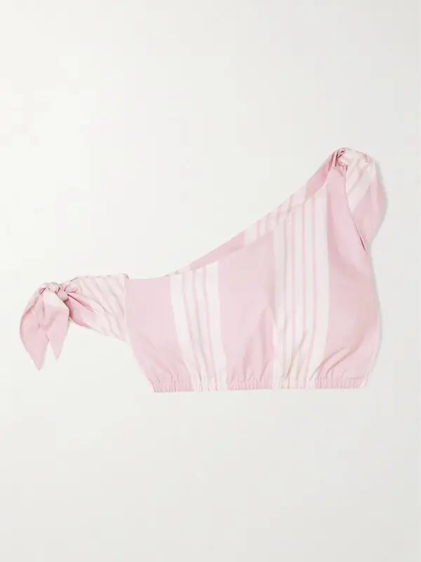 Posse Rosie Cropped One-shoulder Striped Top - Pink