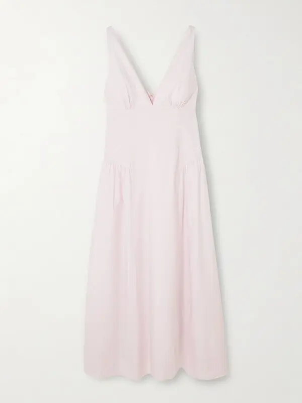 Posse Lindie Ruched Cotton Midi Dress - Pink