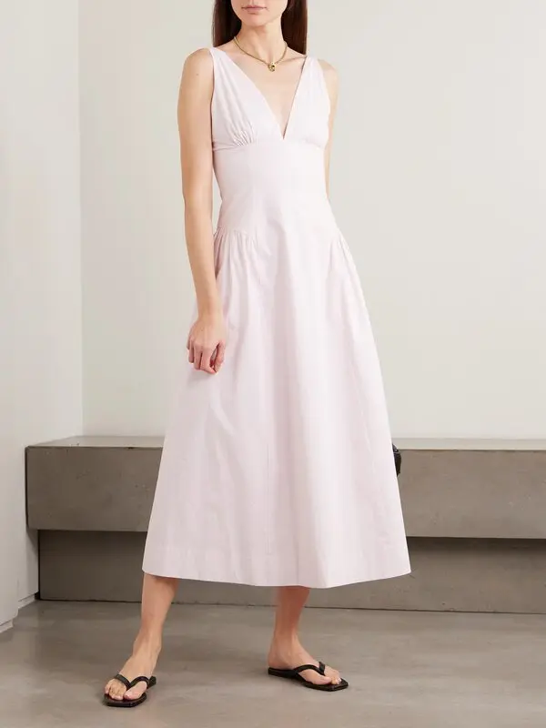 Posse Lindie Ruched Cotton Midi Dress - Pink