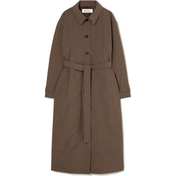 RÓHE Technical Check Belted Stretch Nylon Coat - Brown Multi Check