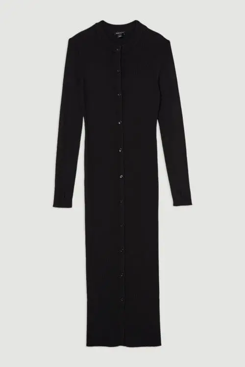 Karen Millen Button-through Ribbed Maxi Dress