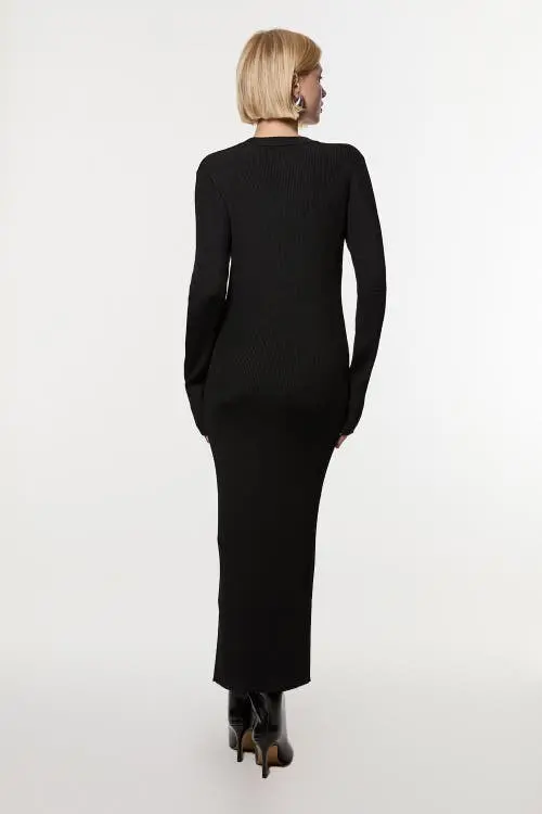 Karen Millen Button-through Ribbed Maxi Dress