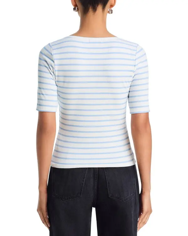 Aqua Striped Rib Button T-shirt