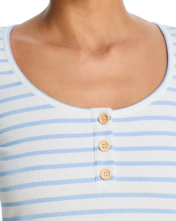 Aqua Striped Rib Button T-shirt