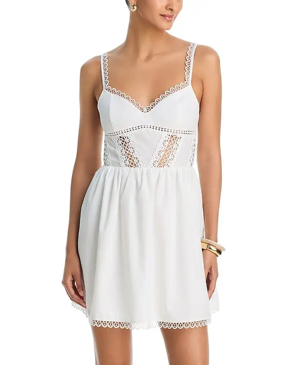 Aqua Crochet Inset Mini Dress - White
