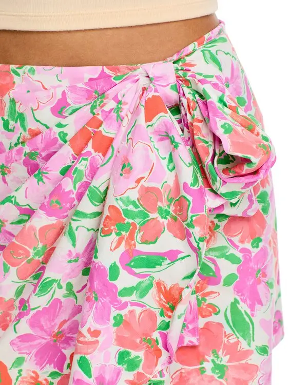 Aqua Floral Gathered Mini Skirt - Pink Multi