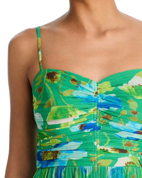 Aqua Floral Mesh Maxi Dress