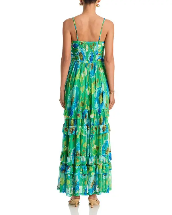 Aqua Floral Mesh Maxi Dress