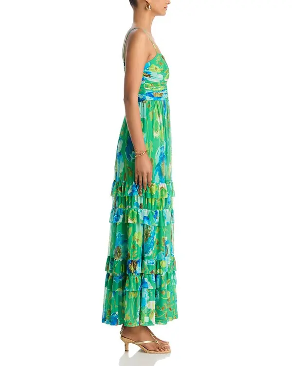 Aqua Floral Mesh Maxi Dress