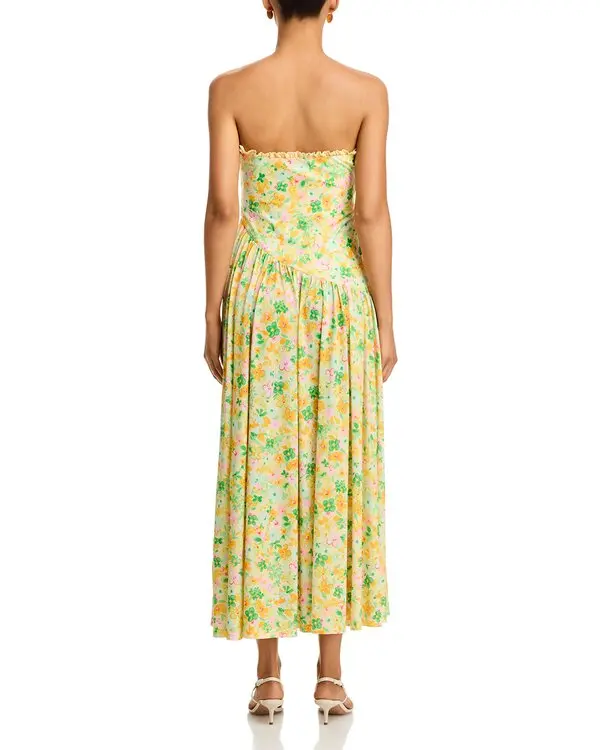 Aqua Floral Lace Strapless Midi Dress