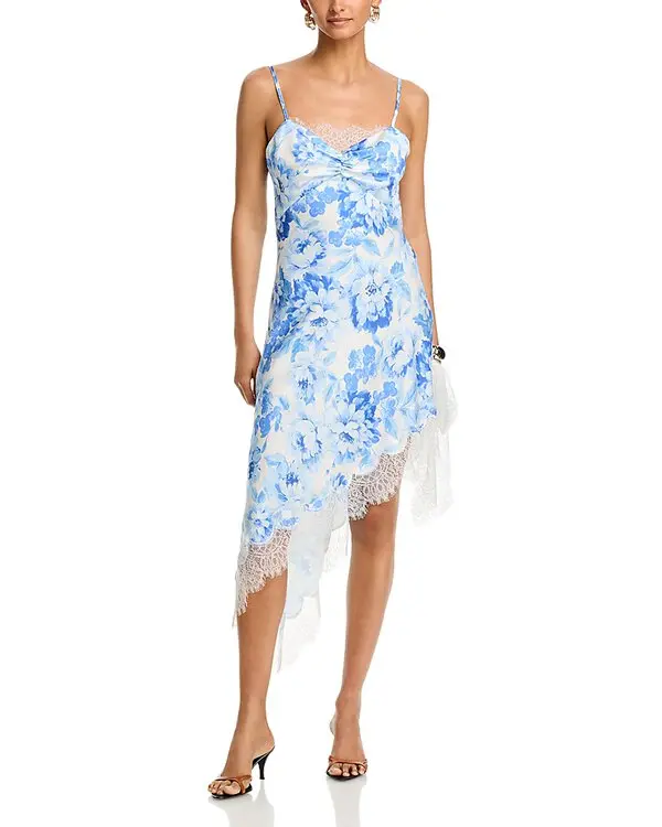 Aqua Bloom Lace Asymmetric Midi Dress - Blue Bloom