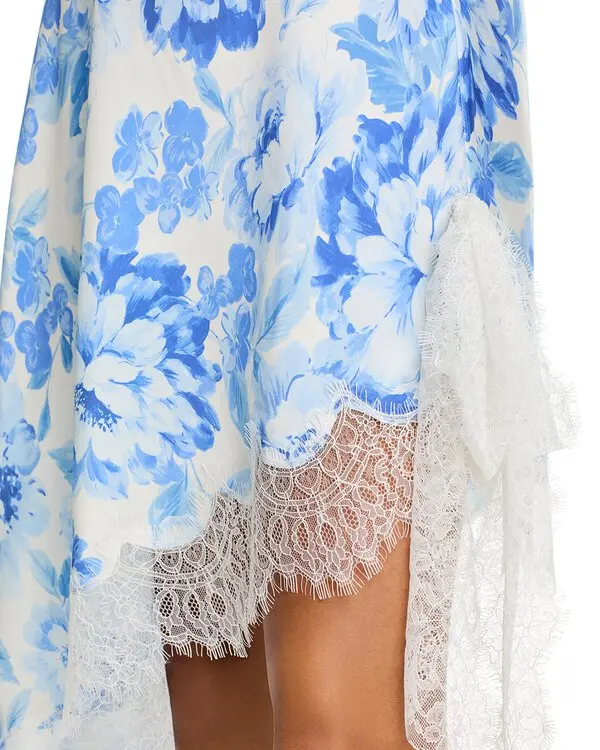 Aqua Bloom Lace Asymmetric Midi Dress