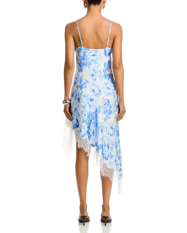 Aqua Bloom Lace Asymmetric Midi Dress