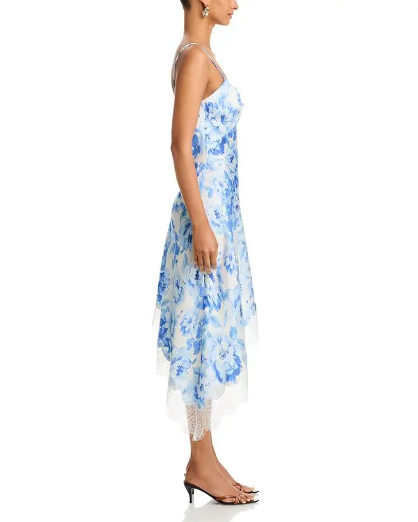 Aqua Bloom Lace Asymmetric Midi Dress