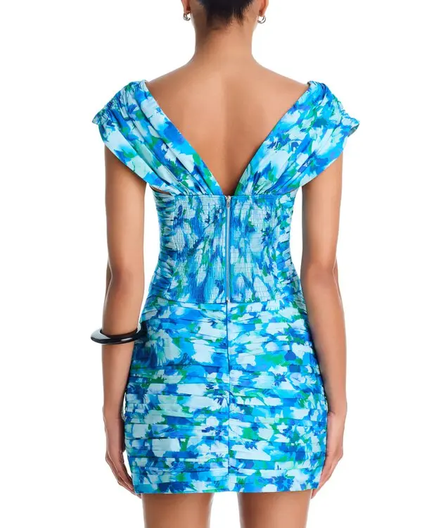 Aqua Floral Off-the-shoulder Twist Top