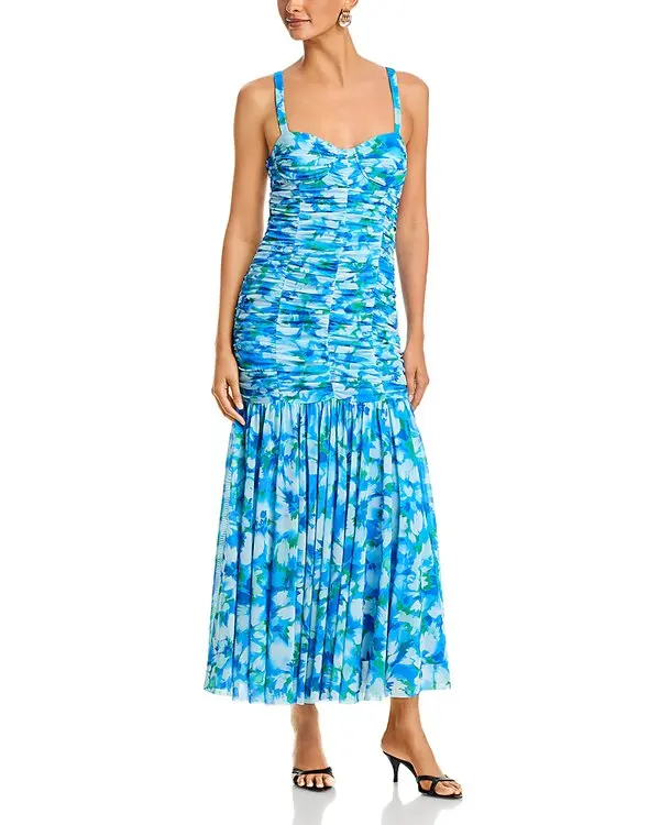 Aqua Floral Print Maxi Dress