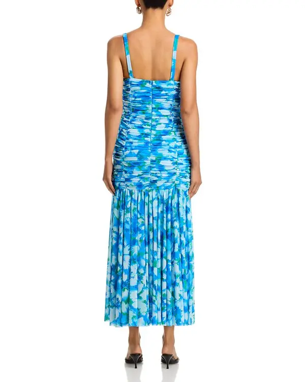 Aqua Floral Print Maxi Dress