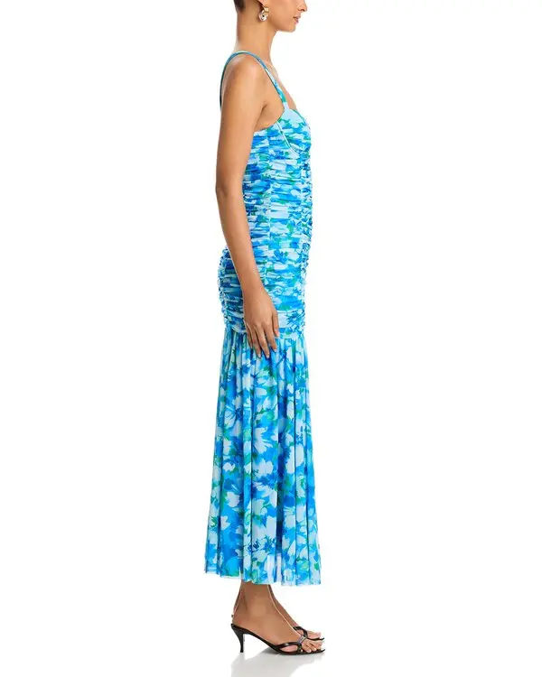 Aqua Floral Print Maxi Dress