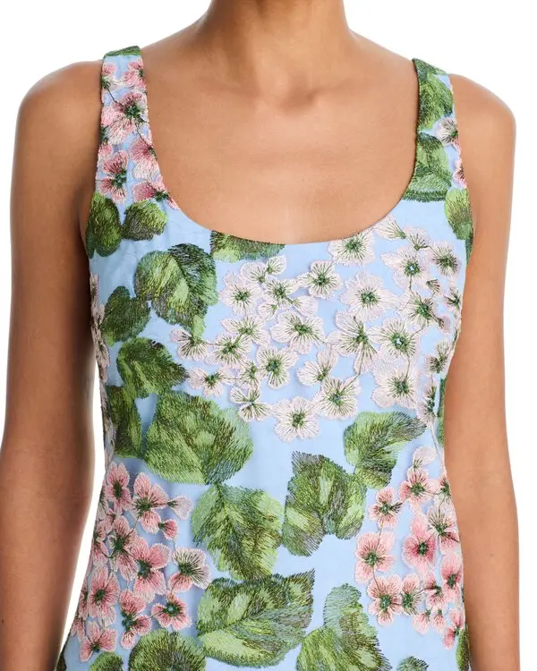 Aqua Hydrangea Embroidered Mini Dress