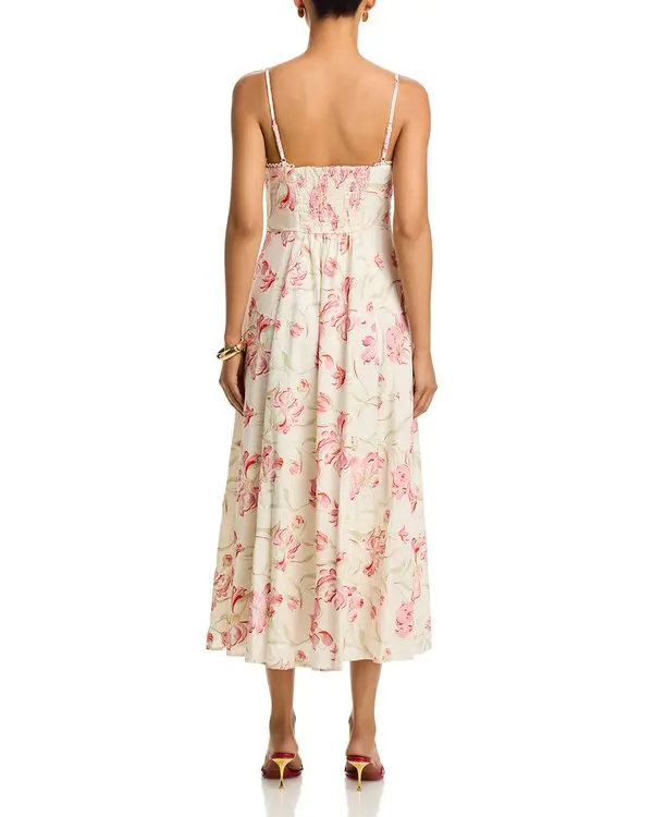 Aqua Embroidered Floral Lace Trim Midi Dress