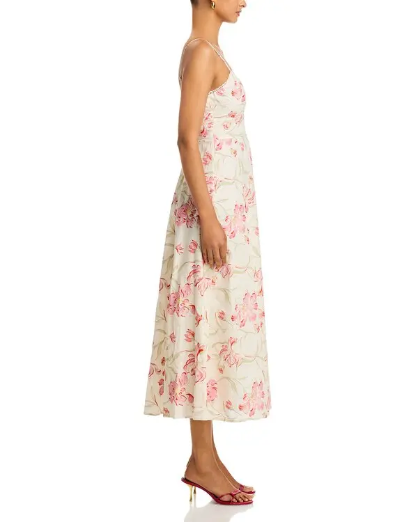 Aqua Embroidered Floral Lace Trim Midi Dress