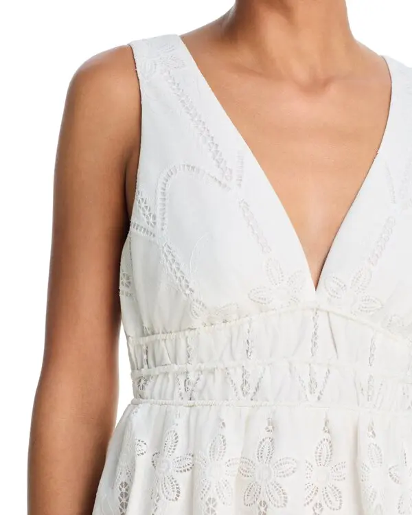 Aqua Eyelet V-neck Mini Dress