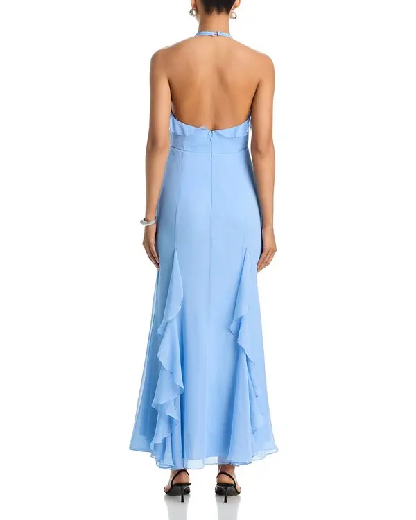 Aqua Ruffle Neck Maxi Dress
