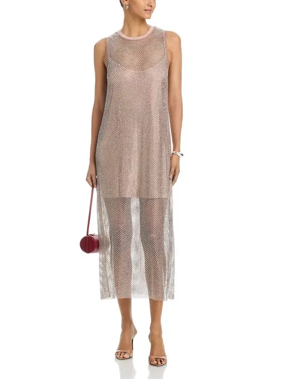 Aqua Crystal Mesh Midi Dress