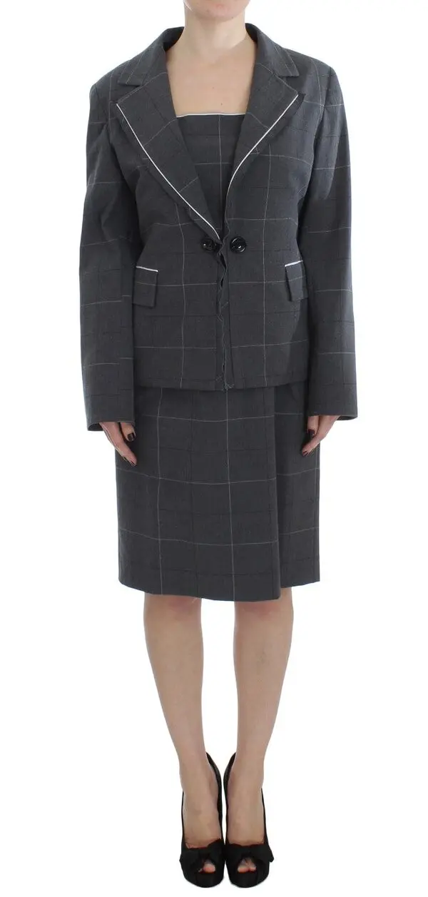 BENCIVENGA Stretch Blazer And Sheath Dress Suit Set - Gray