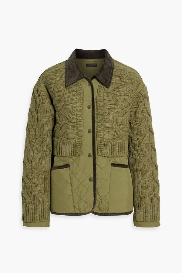 Rag & Bone Ivy Cable-knit Paneled Quilted Shell Jacket - Army Green