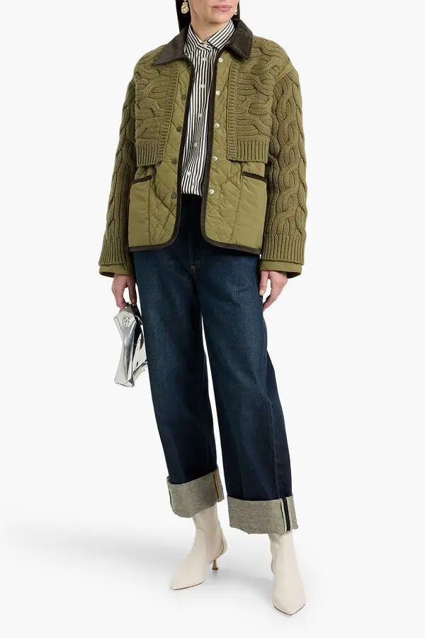 Rag & Bone Ivy Cable-knit Paneled Quilted Shell Jacket - Army Green