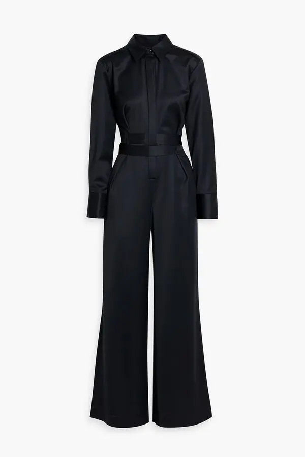 TWP Belted Wool-satin Jumpsuit - Midnight Blue