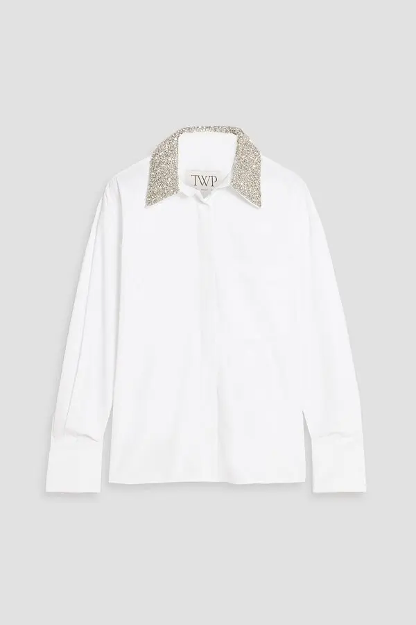 TWP Crystal-embellished Cotton-poplin Shirt