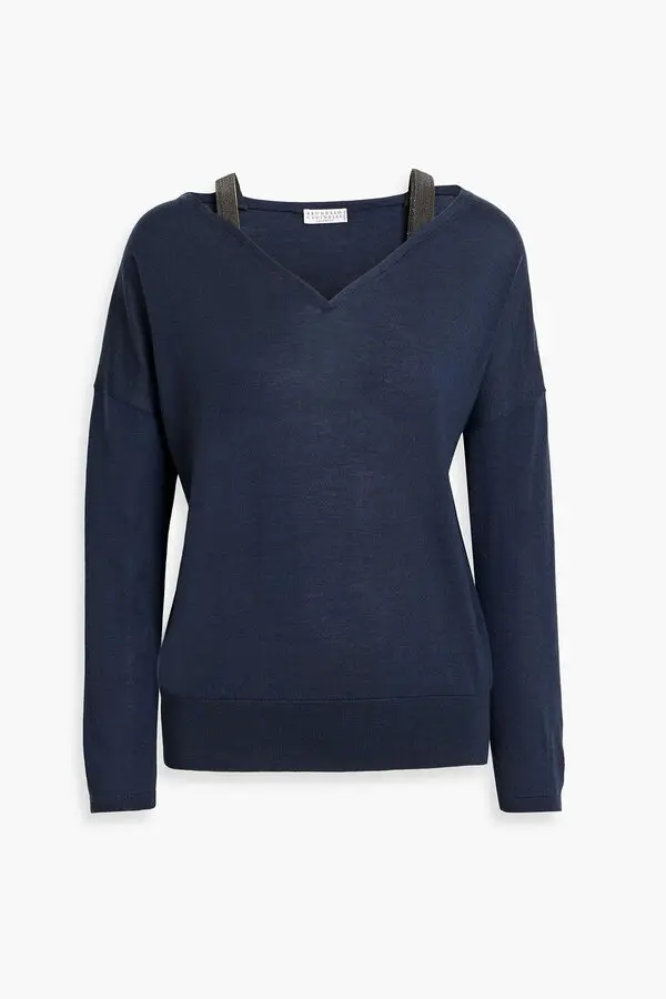 Brunello Cucinelli Bead-embellished Cashmere And Silk-blend Sweater