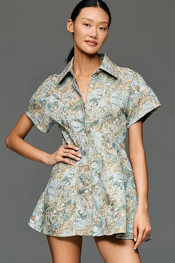 EN SAISON Kenna Mini Shirt Dress - Blue Pattern