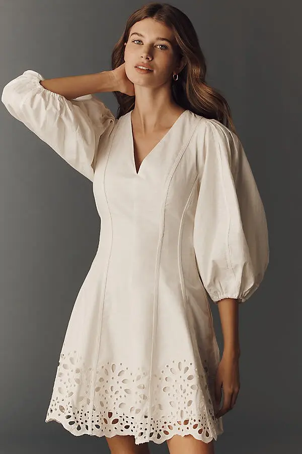 Endless Rose Eyelet Puff-sleeve Dress - White