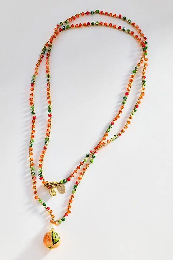 CASHFANA Fruit Pendant Beaded Necklace - Orange