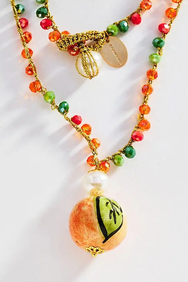 CASHFANA Fruit Pendant Beaded Necklace - Orange