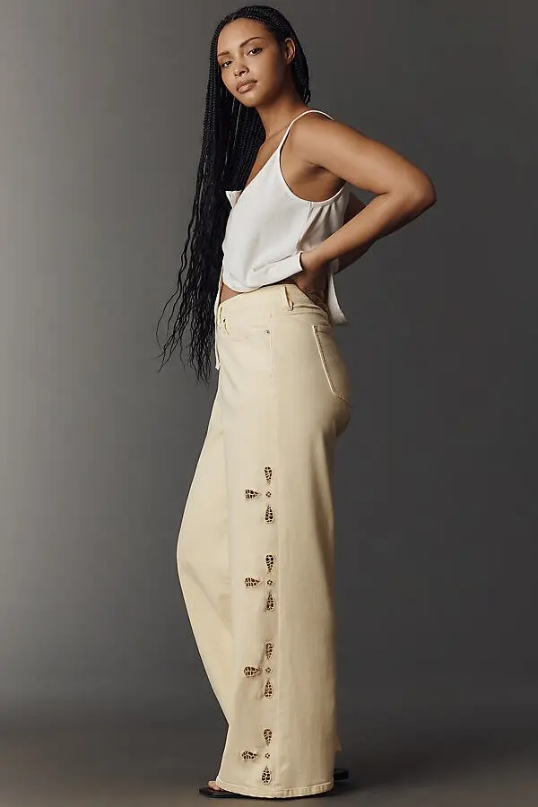 Good American Palazzo High-rise Ankle Embroidered Jeans - Anise Yellow